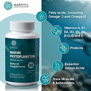 MARPHYL Marine Phytoplankton Wild Multi Species Natural Supplement - 150 mg per capsule - organic - 30 vegan capsules - from Vancouver Island, Canada