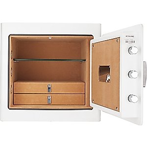 Barska 1.01 Cu. Feet Steel 1,400° Fireproof Jewelry Glass Shelf Drawer Security Safe Cabinet with Organizer, White