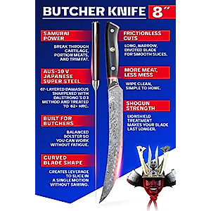 DALSTRONG Butcher Knife - 8 inch - Shogun Series ELITE - Japanese AUS-10V Super Steel - G10 Handle - Vacuum Treated - Meat, Kitchen Slicer - Razor Sharp Breaking Knife - BBQ Knife - Sheath Included