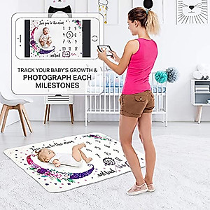 Baby Monthly Milestone Blanket Girl - Extra Soft, Large (60"X40") Thick Fleece - Baby Growth Chart Blanket - Baby Age Blanket for Photos - Baby Month Blanket - Includes Headband, Floral Wreath, Frame