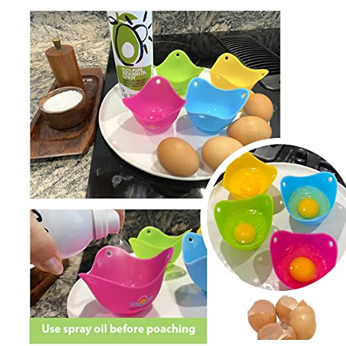 Trenton Gifts Eggs'pert Egg Poacher | Set of 4 | Silicone Egg Poachers for Microwave or Stovetop | BPA Free