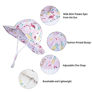 Baby Sun Hat Toddler Kids Wide Brim Sun Protection Hats Infant Beach Swimwear Bucket Cap (US, Age, 3 Months, 12 Months, Flamingo-Pink)