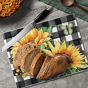 CounterArt Sunflower Fields Decorative 3mm Heat Tolerant Tempered Glass Cutting Board 10” x 8” Manufactured in the USA Dishwasher Safe