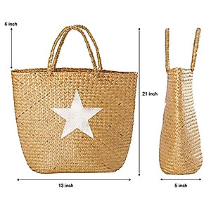 YIFANZHIBIAN Woven Seagrass Handbag,Fashion Straw Bag for Women 2022, Cute Pattern Large Seagrass Summer Beach Bag, Natural and Handmade Shoulder Straw Bag for Shopping and Gardening