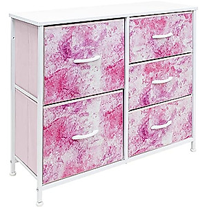 Sorbus Dresser with 5 Drawers - Bedside Furniture & Night Stand End Table Dresser for Home, Bedroom Accessories, Office, College Dorm, Steel Frame, Wood Top (Tie-Dye Pink)