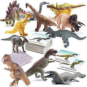 PREXTEX Dinosaur Toy and Memory Card Set | 12 Realistic 10" Kid Toy Dinosaurs with 24 Cards | Montessori Toddler Learning Toys | Kindergarten Learning Games | Dinosaur Toys for Kids Age 2 3 4 5 6 7 8