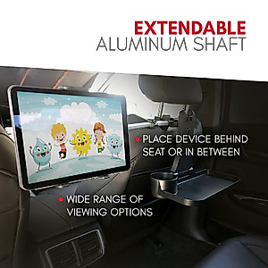 Macally Tablet Mount for Car - iPad Holder with Folding Table Tray - 360 Rotatable - Compatible with Tablets 4.5-10" Wide