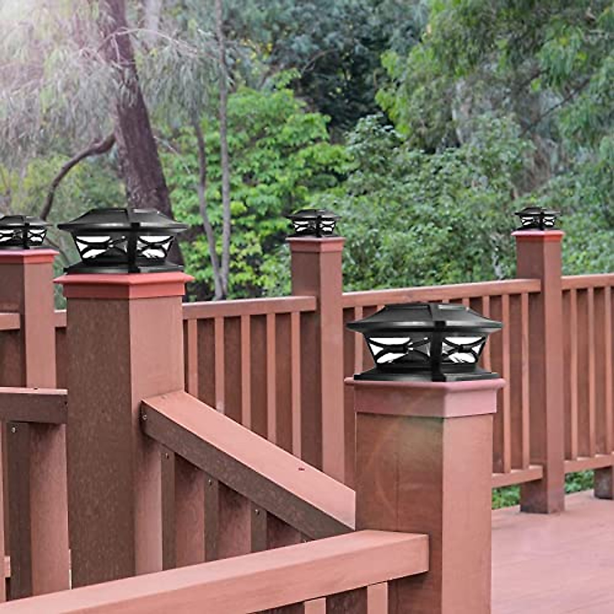 SMY Lighting Solar Post Lights Outdoor 2 Modes LED Solar Fence Cap Light for 4x4 5x5 6x6 Posts Deck Patio Garden Decoration Warm White/Cool White Lighting Black (4 Pack)