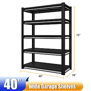 SDXYSTCE 40" W Garage Shelving Heavy Duty, 2500 Lbs Loads Garage Storage Shelves Heavy Duty, Metal Shelving Units and Storage Racks, Industrial Utility Shelf,40" Wx18 Dx72 H, Black