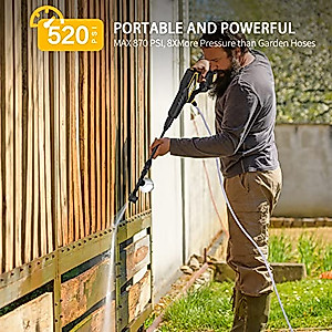 40V Cordless Pressure Washer, 2pcs Batteries Portable Power Washer 520 PSI, 6-in-1 Nozzle, for Cars,Bicycle,Garden,Outdoors Cleaning