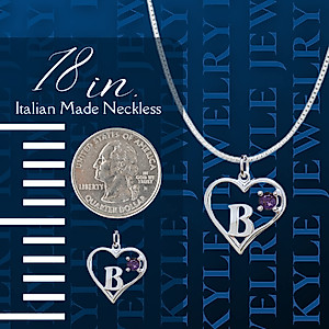 Arbach’s Icy Jewelry - Sterling Silver Box Chain Personalized Birthstone Pendant Statement Necklace - Heart & Letter (B)