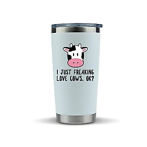 KLUBI Cow Gifts Coffee Tumbler- 20oz Tumbler for Coffee or Wine - Gift Idea for Cow Lovers, Themed Gifts, Print, Cup, Accessories, Stuff, Farm Animal