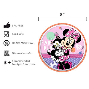 zak! 5-Piece Dinnerware Set, Disney Minnie Mouse - Durable Plastic & Stainless Steel - Includes Water Bottle, 8-Inch Plate, 6-Inch Bowl, Fork & Spoon - Suitable for Kids Ages 3+