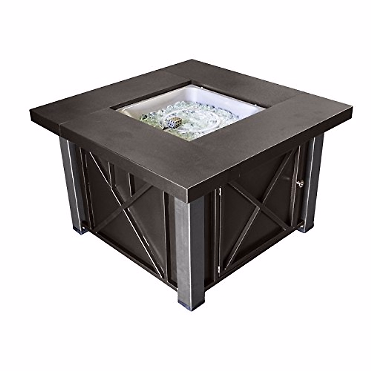 Hiland GSF-DGHSS Decorative Propane Fire Pit, 40,000 BTU, Square, Bronze and Stainless Steel