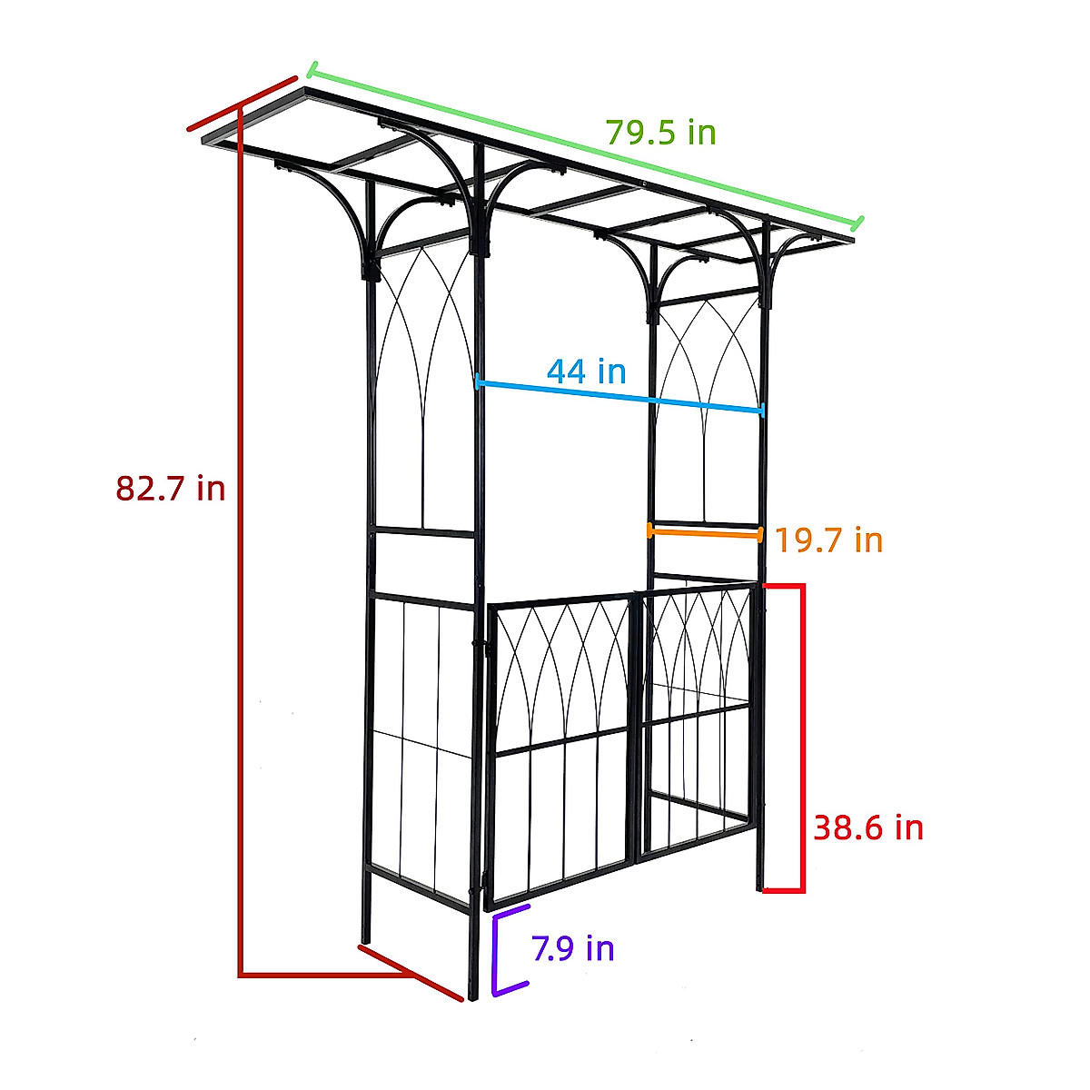 MOOFAR Metal Garden Arch with Double Gate Heavy-Duty Arbor Trellis Arbour Archway for Climbing Plants Support Rack, Outdoor Lawn Backyard Patio Decoration, Matte Black 79.5''L x 82.7''H