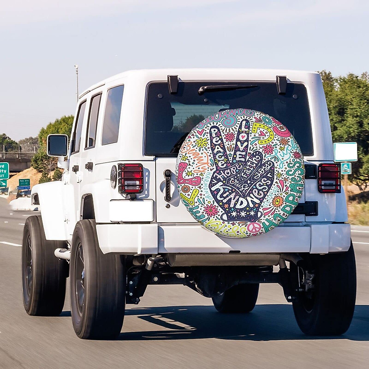 KiuLoam Floral Peace Sign Gesture Spare Tire Cover Polyester Universal Sunscreen Waterproof Wheel Covers for Trailer RV SUV Truck and Many Vehicles (17" for Diameter 31"-33")