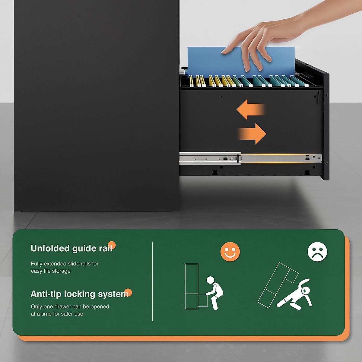 Letaya Metal Lateral File Cabinets with Lock,2 Drawer Steel Wide Filing Organization Storage Cabinets,Home Office Furniture for Hanging Files Letter/Legal/F4/A4 Size (Blcak-2 Drawer)