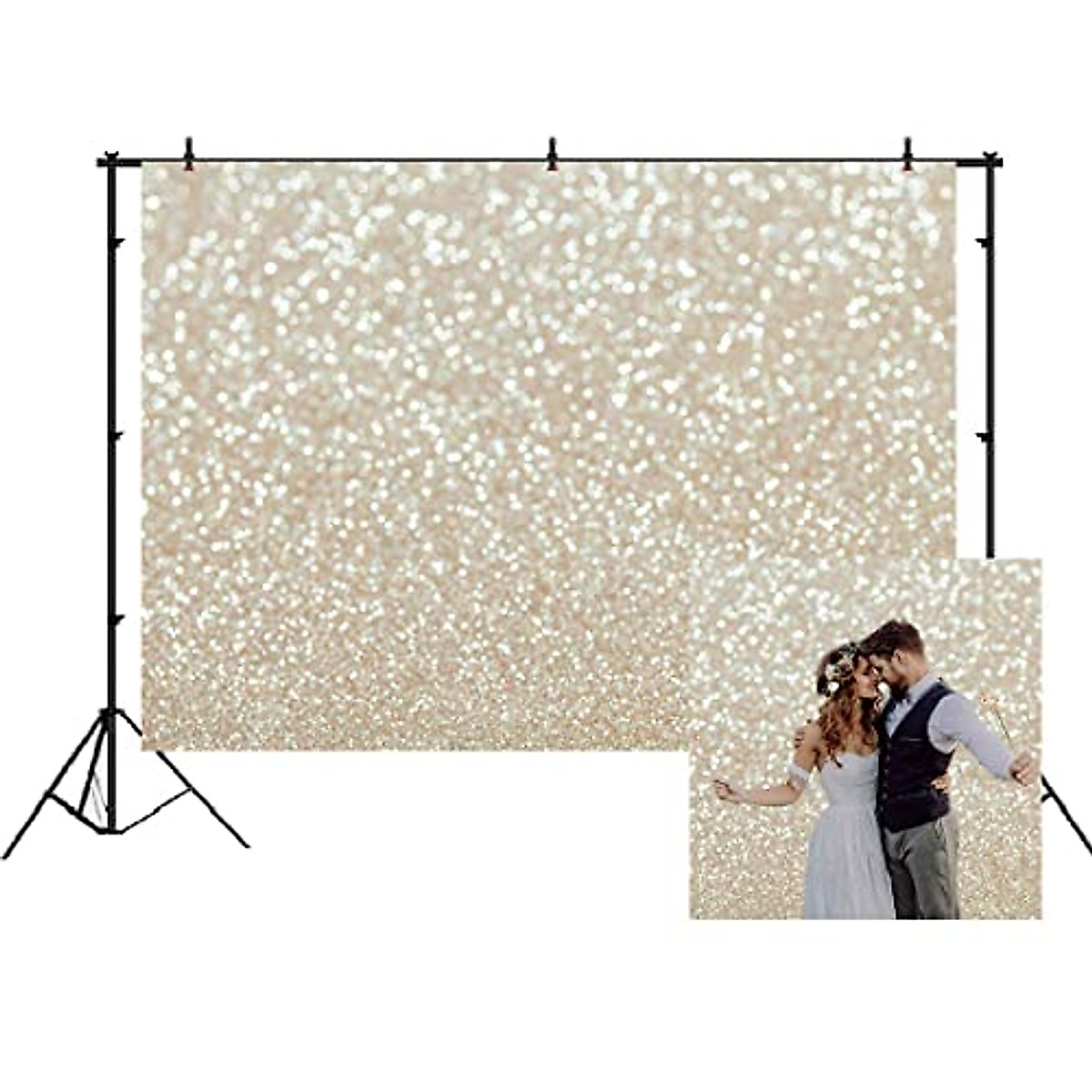 White Gold Abstract Photography Backdrop Golden Spots Shinning（Not Glitter Background Weeding Baby Shower Newborn Baby Portrait Photo Studio Props White Gold Christmas Abstract Bokeh Background 7x5ft