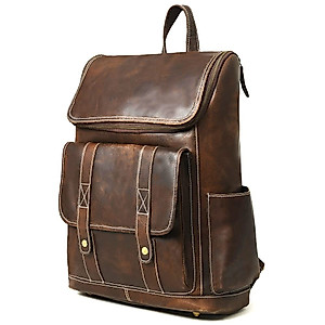 Gratlin Buffalo Leather Backpack for Men & Women 17 Inches | Vintage Genuine Leather Laptop Backpack | Full Grain Brown Leather Rucksack Knapsack with Padded Laptop Sleeve Best for Office Travel Use
