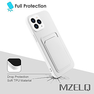 MZELQ Compatible with iPhone 13 Pro Max Case TPU Card Holder Wallet Cover,Camera Protection + Screen Protector Soft Card Slot Phone Case -White
