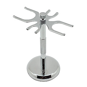 Deluxe Stainless Steel 4 Prong Safety Razor and Shave Brush Stand Drip Stand