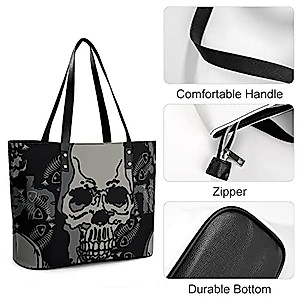 Womens Handbag Skull Pattern And Fish Skeleton Leather Tote Bag Top Handle Satchel Bags For Lady