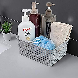 Zerdyne 6-Pack Plastic Weave Storage Basket, Light gray