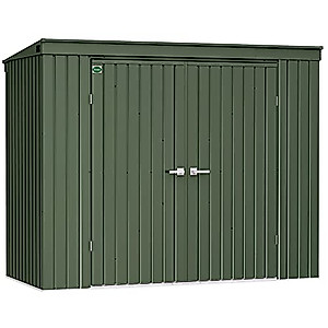 Scotts 8' x 4' Garden Storage Shed Outdoor Lockable Water-Resistant Steel Building with Tool Hanger and Pent Roof, Green