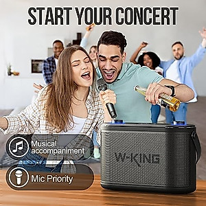 W-KING 120W RMS(240W Peak) Bluetooth Speakers with Huge Bass, 2.1ch 3-Way/Adjustable Bass Treble/Guitar Port/UHF Microphone/Accompaniment/REC/Live/HP Monitor, Large Portable Outdoor Wireless Speaker