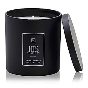 Lulu Candles | Leather & Tibetan Oud - His Collection | Luxury Scented Soy Jar Candle | Hand Poured in The USA | Highly Scented & Long Lasting- 9 Oz.