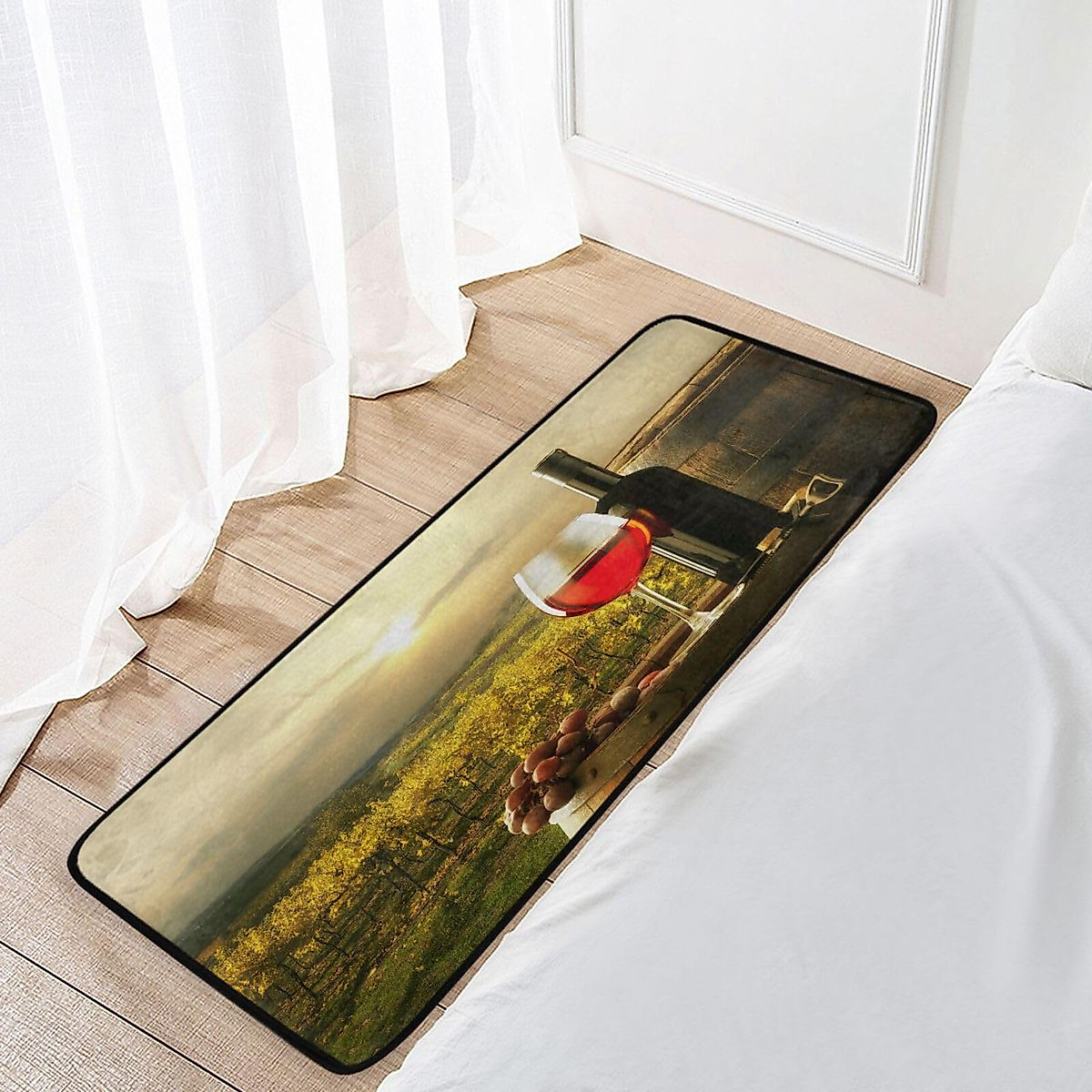 Kitchen Rugs Mats Non Skid 39 X 20inch Throw Rugs for Kitchen Floor Sink Standing Carpets Entryway Rugs (Red Wine and Bottle)