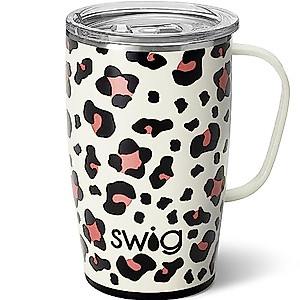 Swig Life 18oz Travel Mug | Insulated Tumbler with Handle and Lid, Cup Holder Friendly, Dishwasher Safe, Stainless Steel, Travel Coffee Cup, Insulated Coffee Mug with Lid and Handle (Luxy Leopard)