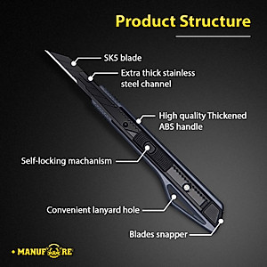 MANUFORE 5 Pack 9mm Snap-Off Knife 30 Degree Film Cutting Knife Box Cutter for Wallpaper, Paper, Crafts, Cartons