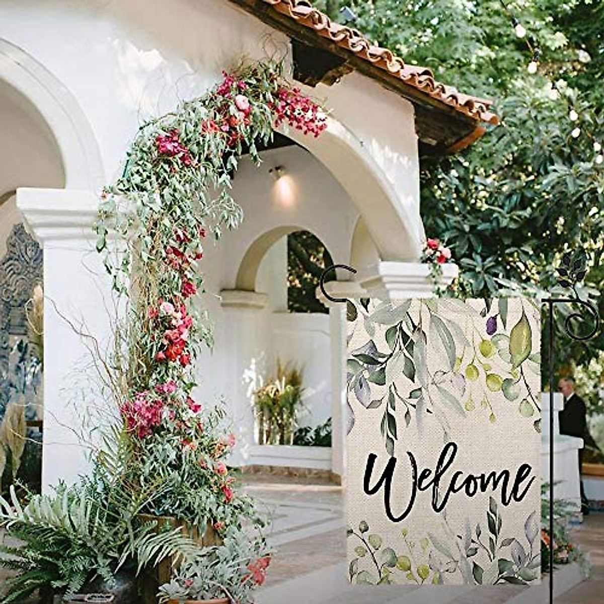 CROWNED BEAUTY Spring Floral Welcome Garden Flag 12×18 Inch Small Vertical Double Sided Seasonal Outside Wedding Décor for Yard Farmhouse CF097-12