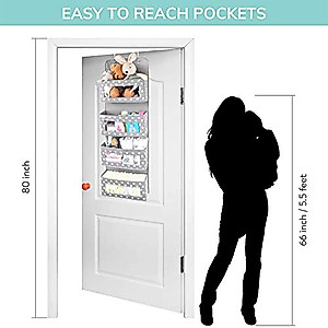 Vesta Baby Over the Door Hanging Organizer - Unisex Space-Saving 4-Pocket Storage Solution for Closet, Children's Room, Nursery - Clear-Window Caddy - 2 Utility Pockets for Small Items and Accessories