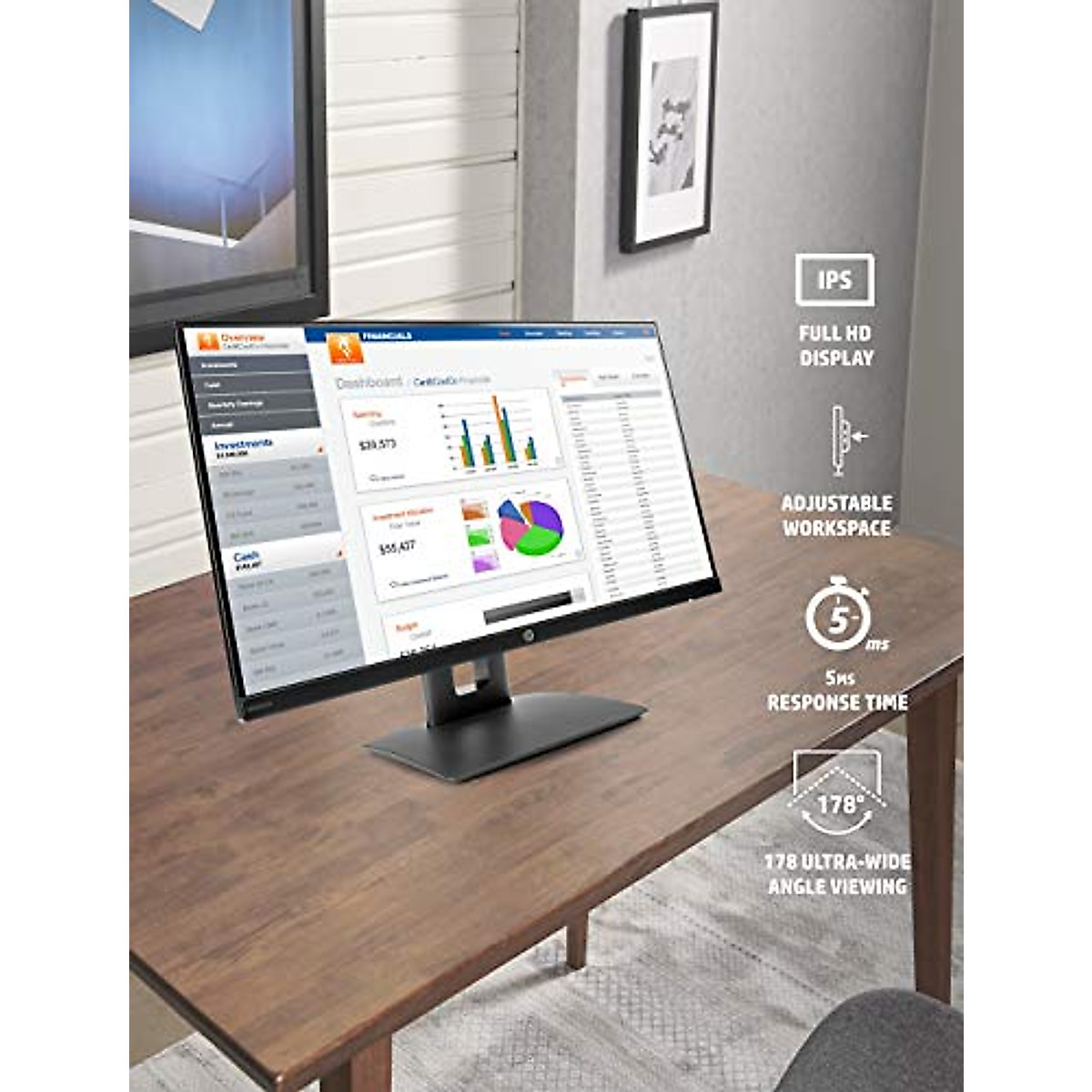 HP VH240a 23.8-Inch Full HD 1080p IPS LED Monitor with Built-In Speakers and VESA Mounting, Rotating Portrait & Landscape, Tilt, and HDMI & VGA Ports (1KL30AA) - Black