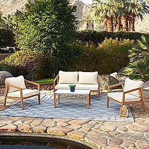 Quality Outdoor Living 65-YZ04OH Oak Hill 4-Piece Outdoor Deep Seating Conversation Set, Medium, Faux Wood + Rope
