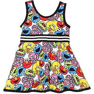 Sesame Street Girls’ Dress with Panties for Infant and Toddler – White/Multicolor