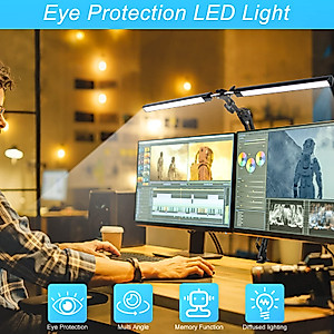 Double Head LED Desk Lamp, Swing Arm Desk Light with Clamp & Adapter, Architect LED Desk Lamps, Eye-Caring Table Lamp with 3 Color Modes & 10 Brightness Levels, Adjustable Desk Lamp for Home or Office