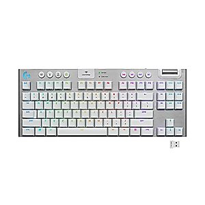 Logitech G915 TKL Tenkeyless Lightspeed Wireless RGB Mechanical Gaming Keyboard, Low Profile Switch Options, Lightsync RGB, Advanced Wireless and Bluetooth Support - Tactile, White