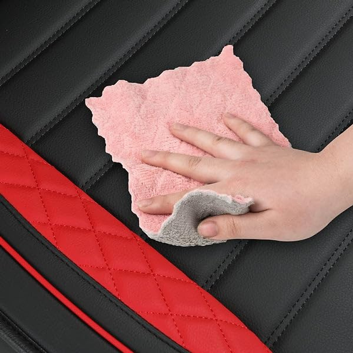 LUCKYMAN Club S08-QE Tacoma Seat Covers, Fit for 2005-2023 Tacoma Crew Cab SR SR5 TRD Sport TRD Off-Road PreRunner with Water Proof Faux Leather(Full Set, Black&Red)