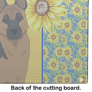 Caroline's Treasures WDK5422LCB Summer Sunflowers Black and Tan German Shepherd Glass Cutting Board Large Decorative Tempered Glass Kitchen Cutting and Serving Board Large Size Chopping Board