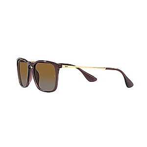Ray-Ban Men's RB4187F Chris Low Bridge Fit Square Sunglasses, Transparent Brown/Grey Gradient Polarized, 54 mm