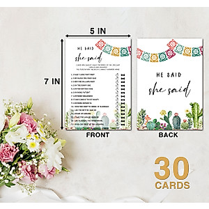 Bridal Shower Games, Fiesta Mexican Bridal Shower Decorations, He Said She Said Cards for Bridal Shower Bachelorette Party, Wedding Engagement Party, Set of 30 Game Cards (A10)