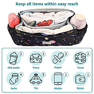 Space Star Planets Stroller Organizer with Cup Holder Universal Stroller Organizer Bag Detachable Shoulder Strap Stroller Accessories for Diaper Toys Phone Keys Fit All Baby Stroller