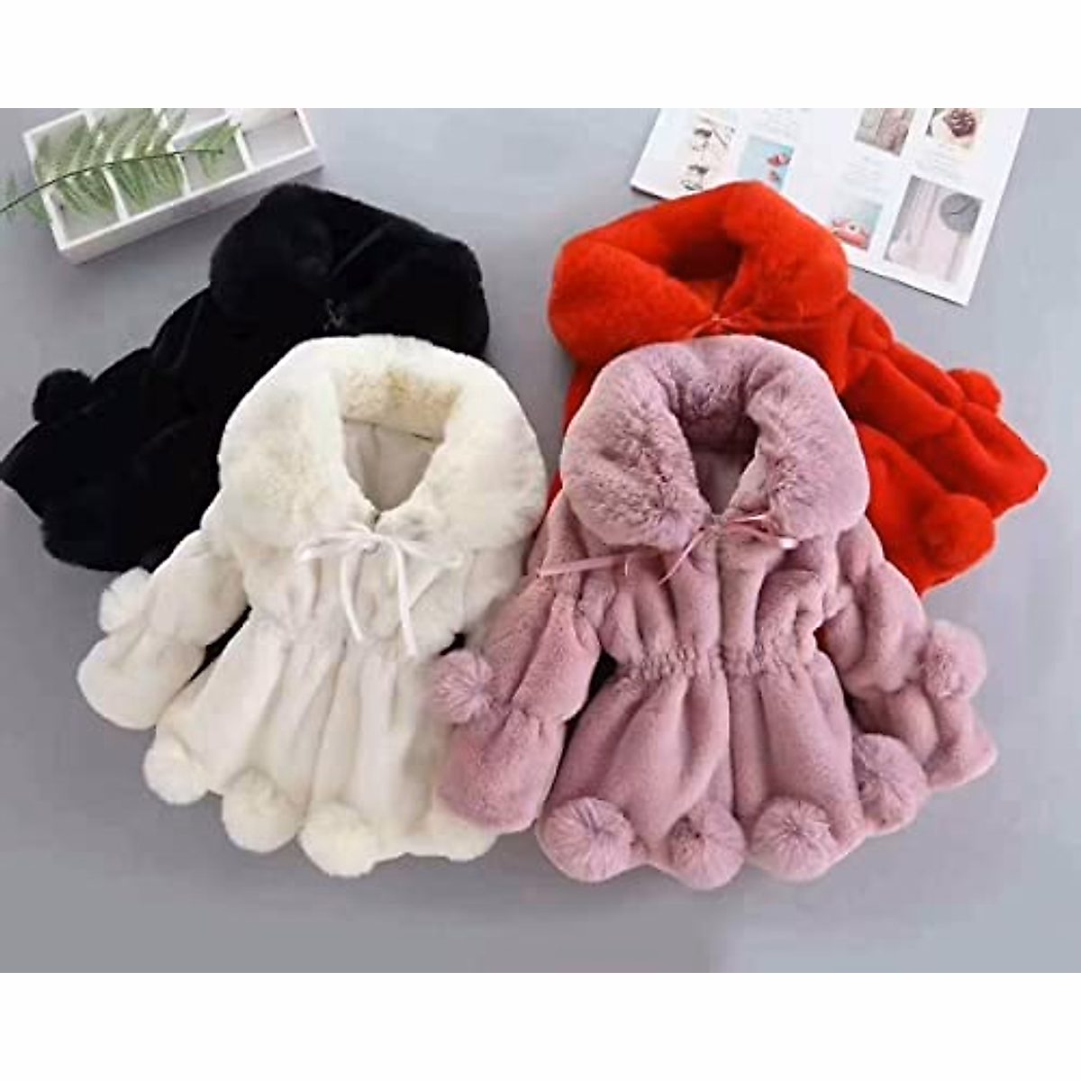 DDJFTU Kids Girls Autumn and Winter Warm Plush Coat Clothes Outwear Overcoat Ear Hooded Faux Fur Thicken Fleece Toddler