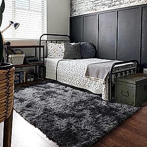 PAGISOFE Dark Grey Large Area Rugs for Living Room Carpet, 8x10 Rug, Big Fluffy Modern Area Rug, Shaggy Indoor Soft Rugs for Playroom, Men, Women, Kids Bedroom Rug, Home Decor, Plush Fuzzy Shag Rug