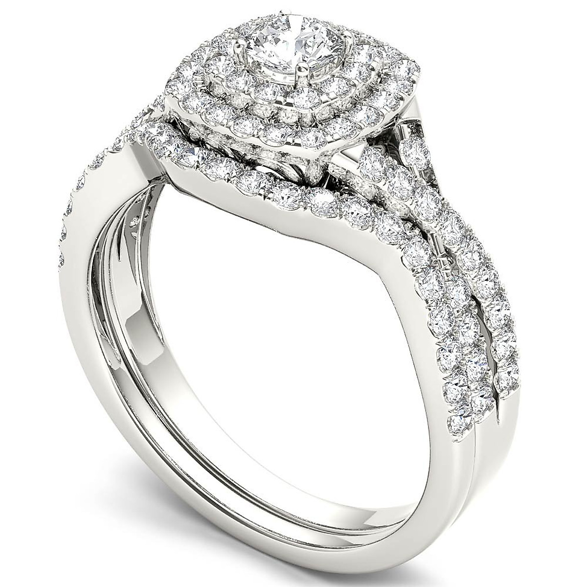 De Couer 10k White Gold 7/8ct TDW Diamond Double Halo Engagement Ring Set (H-I, I2) (7)