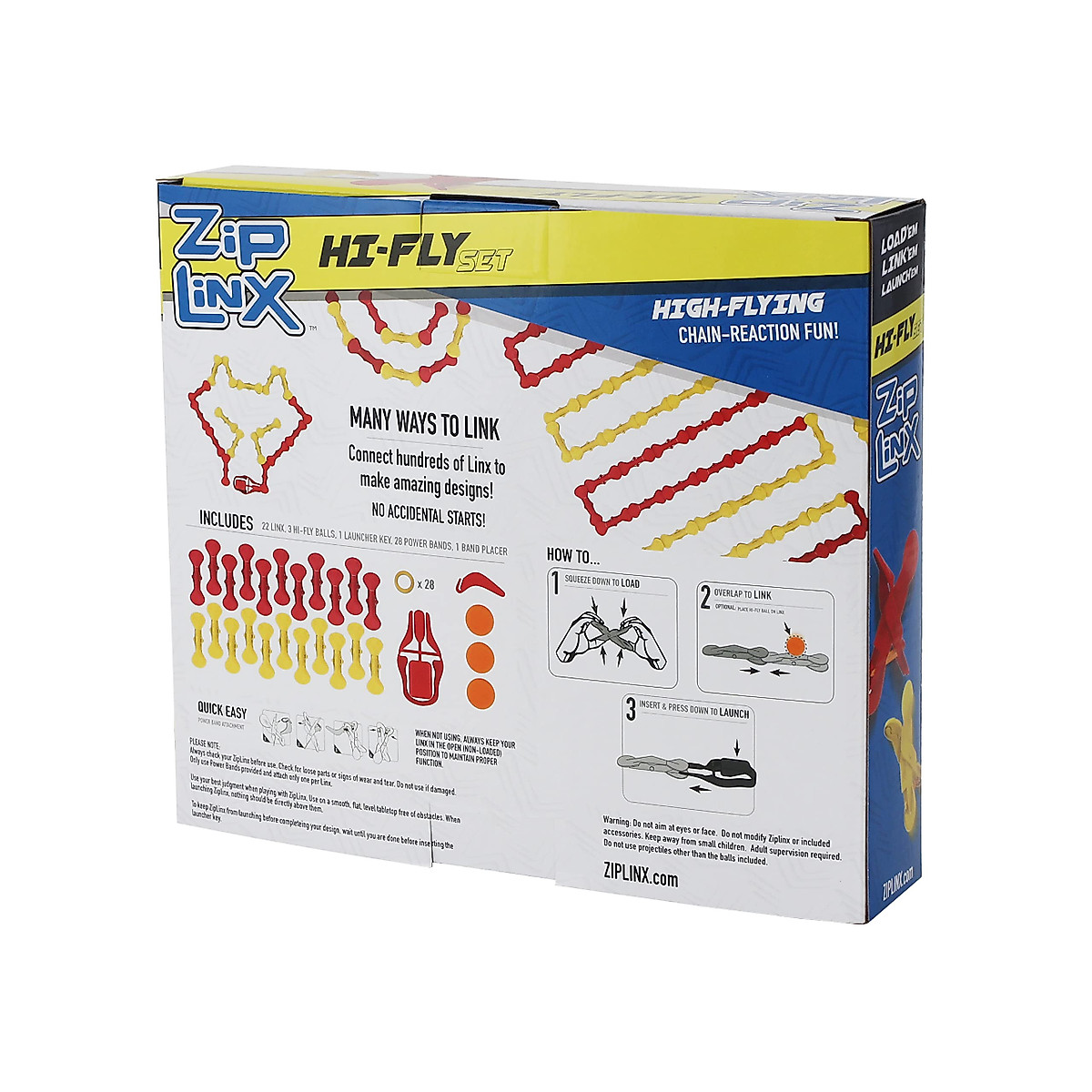 Zip Linx Jumping Domino Action - Hi-Fly Set | Chain Reaction Game - Create Unlimited Designs | Includes 22 ZipLinx, 3 Hi-Fly Balls, and 1 Launcher Key