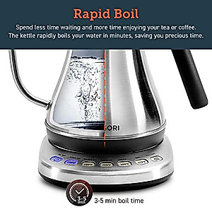 COSORI Electric Gooseneck Kettle with 5 Variable Presets, Pour Over Kettle & Coffee Kettle, 100% Stainless Steel Inner Lid & Bottom, 1200 Watt Quick Heating, 0.8L, Silver